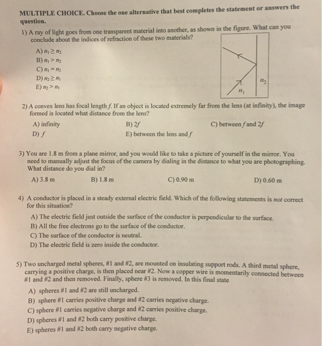 Solved A ray of light goes from one transparent material | Chegg.com