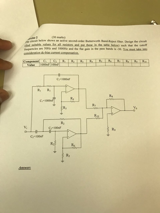 Solved The circuit below shows on active second-order | Chegg.com