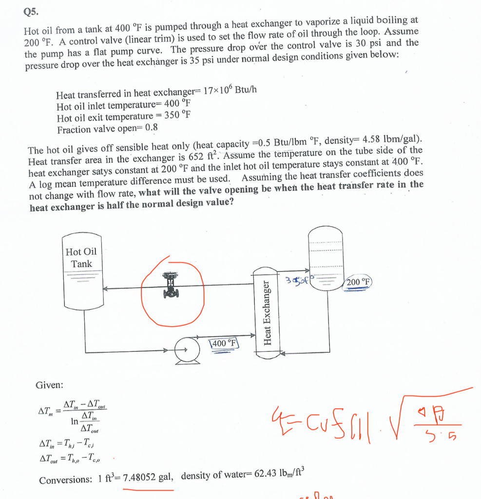 Q5. Hot oil from a tank at 400 °F is pumped through a | Chegg.com