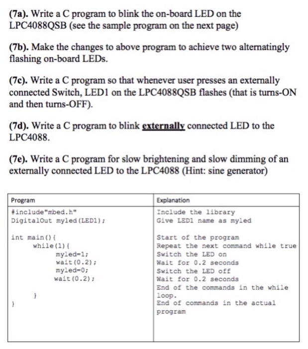 Write a C program to blink the on-board LED on the | Chegg.com