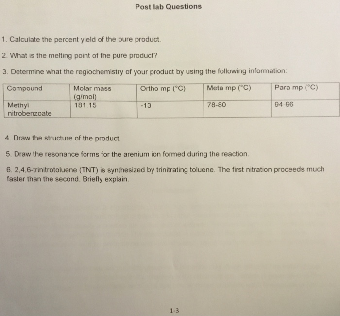 Solved Post lab Questions 1. Calculate the percent yield of | Chegg.com