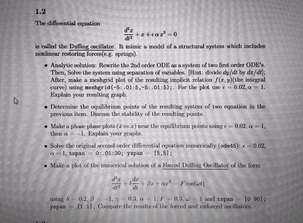 1.2 The differential equation is called the Duffing | Chegg.com