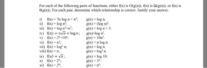 Solved For each of the following pairs of functions, either | Chegg.com