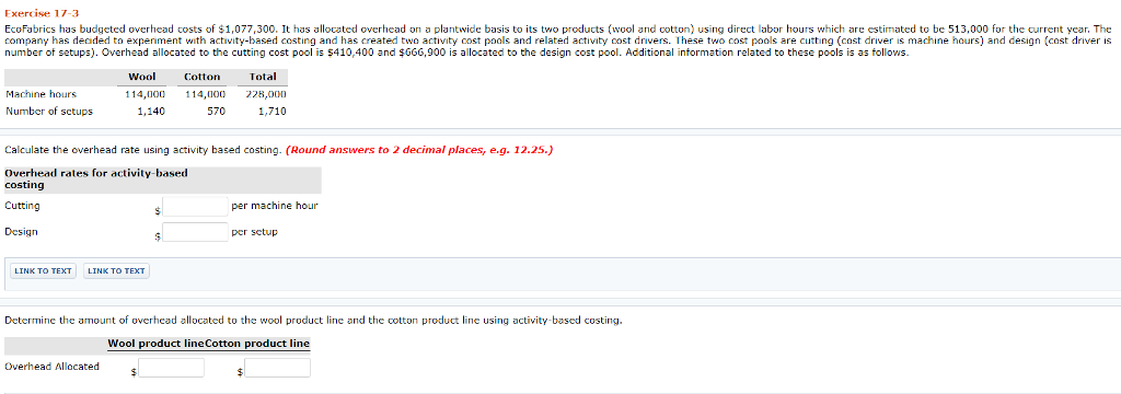 Solved Exercise 17-3 EcoFabrics has budgeted overhead costs | Chegg.com