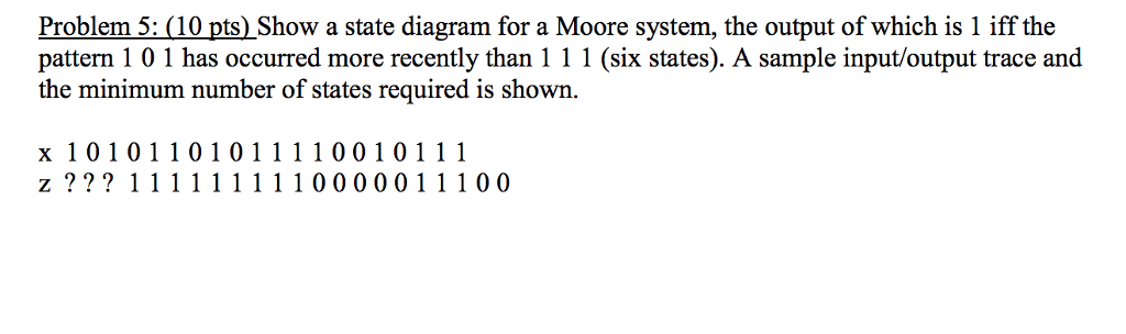 Solved Problem 5: (10 pts) Show a state diagram for a Moore | Chegg.com