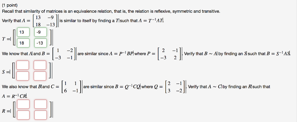 Solved Recall that similarity of matrices is an equivalence | Chegg.com
