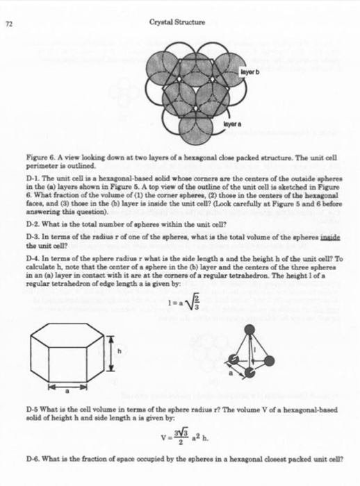 Solved A view looking down at two layers of a hexagonal | Chegg.com