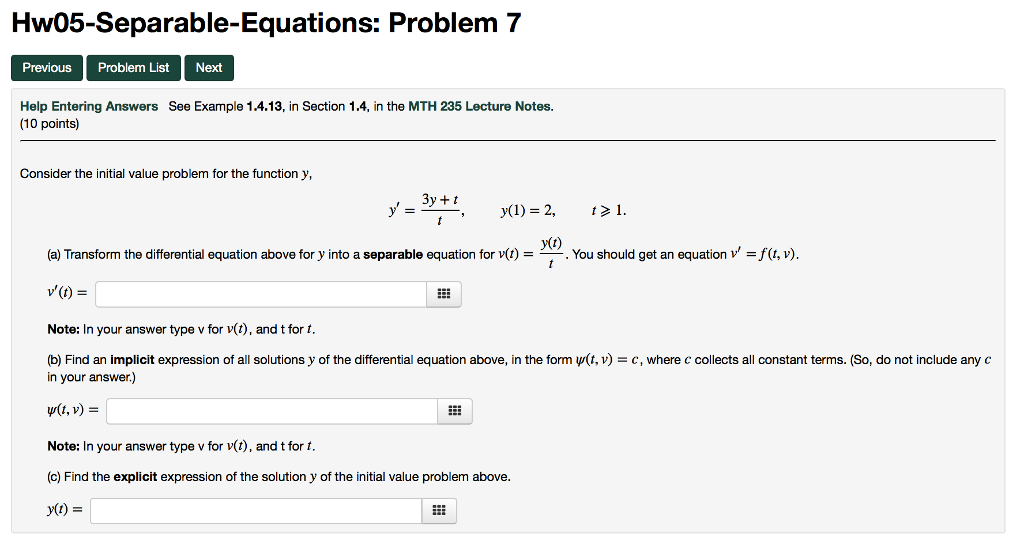 Solved Hw05-Separable-Equations: Problem 7 PreviouS Problem | Chegg.com