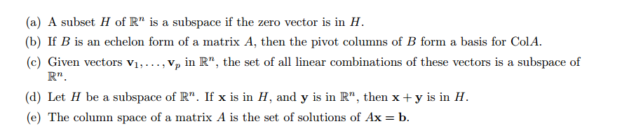 Solved A subset H of R^n is a subspace if the zero vector is | Chegg.com