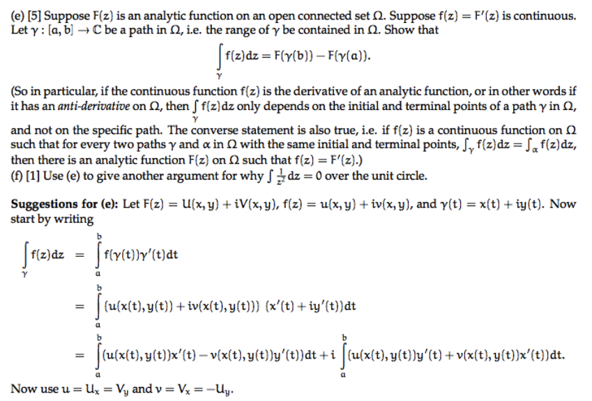 Solved (e) [5] Suppose F(z) is an analytic function on an | Chegg.com