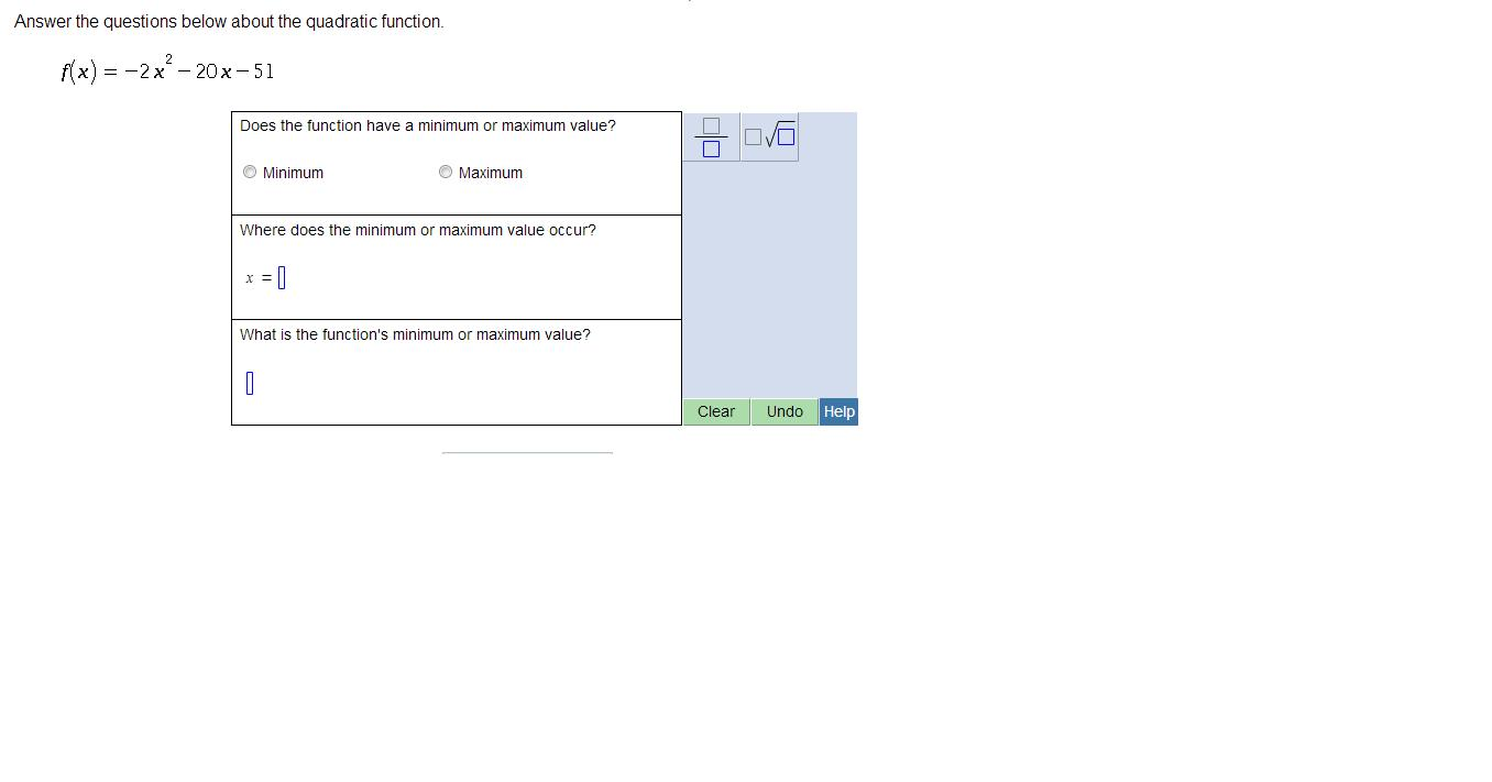 Solved Answer the questions below about the quadratic | Chegg.com