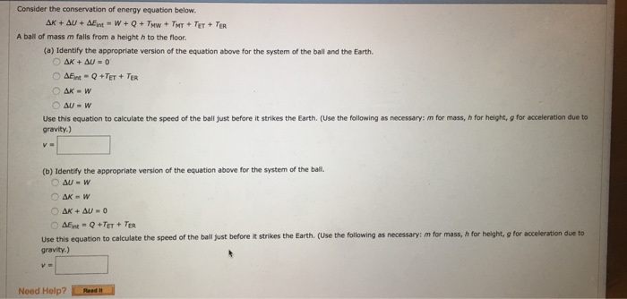 Solved Consider the conservation of energy equation below. | Chegg.com