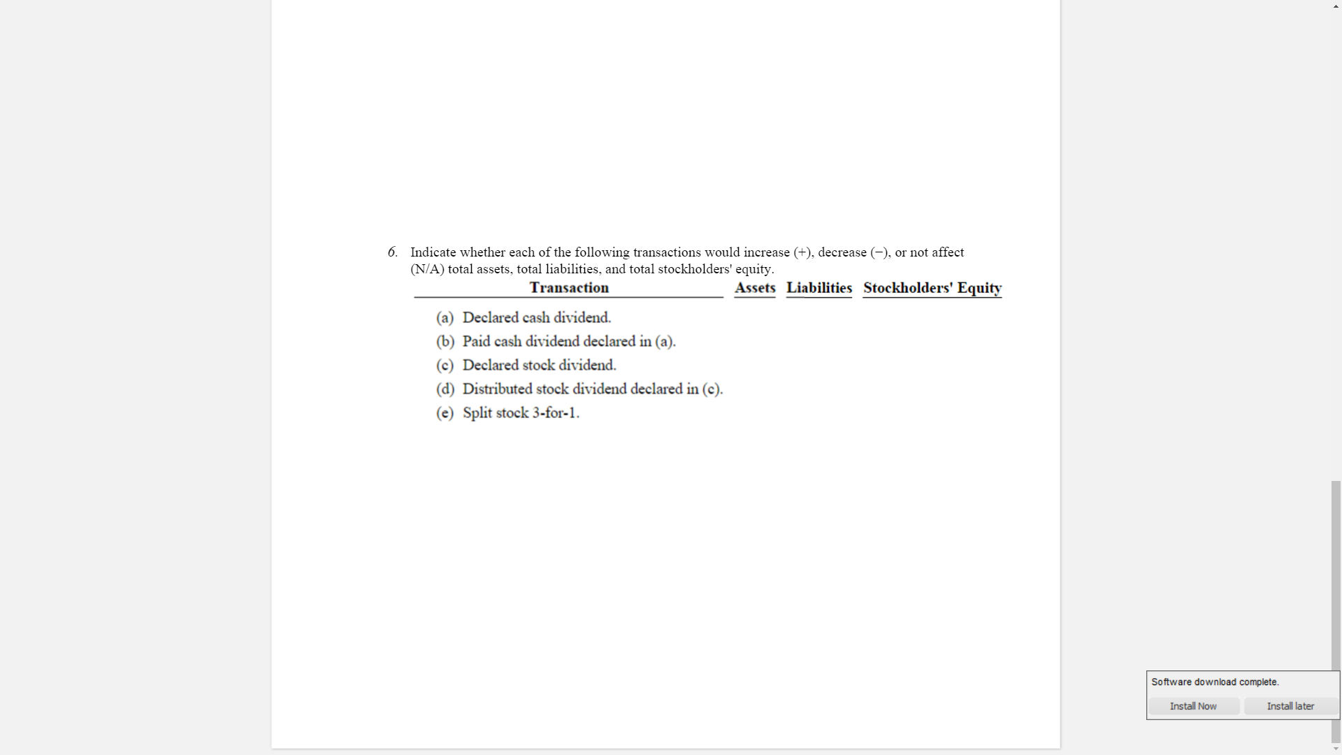 Solved Indicate whether each of the following transactions | Chegg.com
