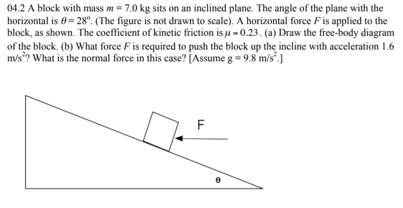 Solved 042 A block with mass m = 7.0 kg sits on an inclined | Chegg.com