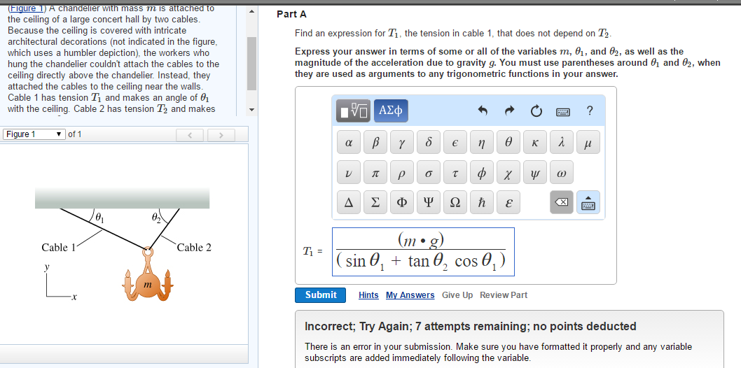 Solved A chandelier with mass m is attached to the ceiling | Chegg.com