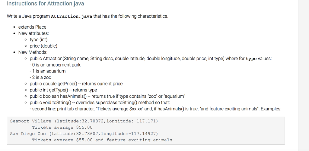 Solved Instructions for Attraction java Write a Java program | Chegg.com