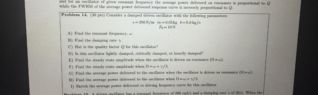 Solved Consider a damped driven oscillator with the | Chegg.com