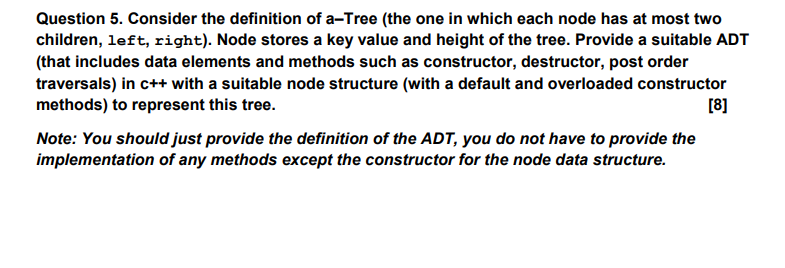 Solved Consider the definition of a-Tree (the one in which | Chegg.com