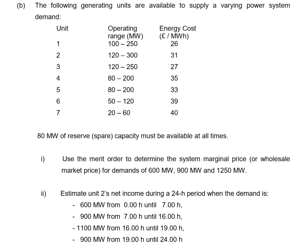 Solved (b) The following generating units are available to | Chegg.com