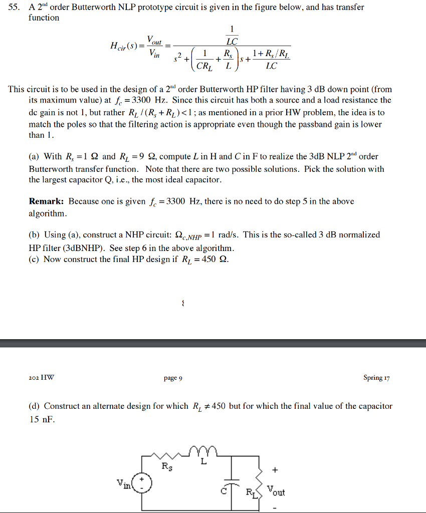 Solved steps un Butterworth HP Filter Design High Pass | Chegg.com