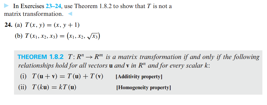 Solved In Exercises 23-24, use Theorem 1.8.2 to show that T | Chegg.com