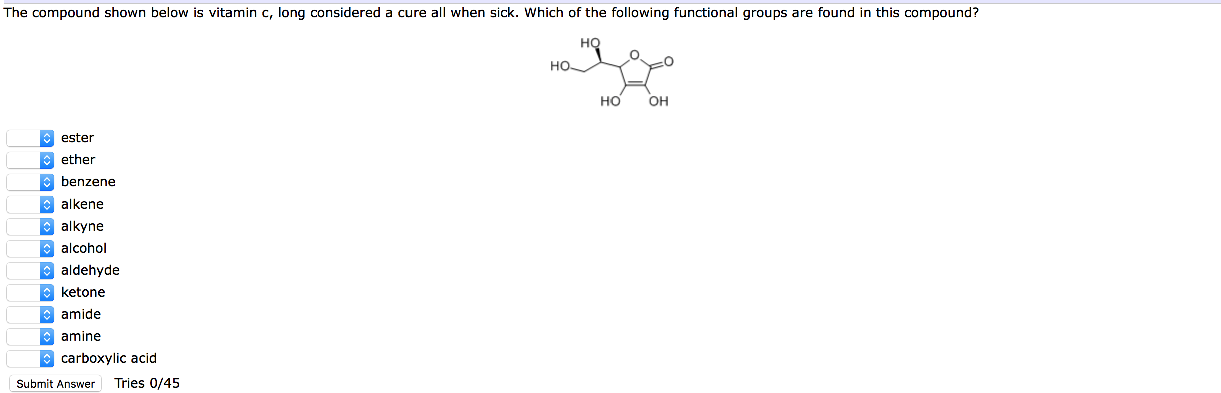 Solved The compound shown below is vitamin c, long | Chegg.com
