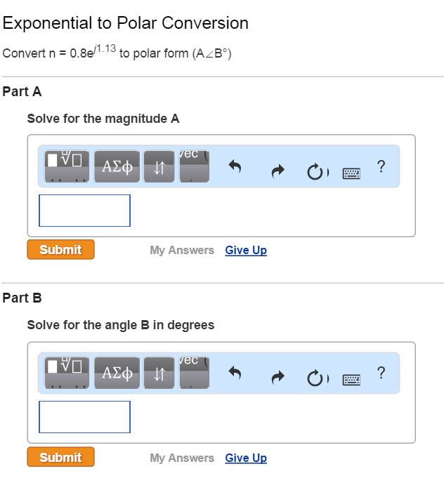 Solved Exponential to Polar Conversion Convert n = | Chegg.com