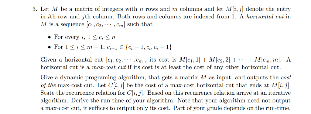 Solved 3. Let M be a matrix of integers with n rows and m | Chegg.com