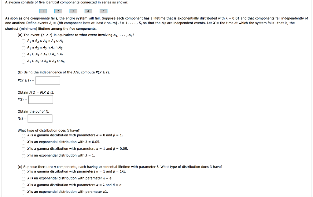 Solved A system consists of five identical components | Chegg.com