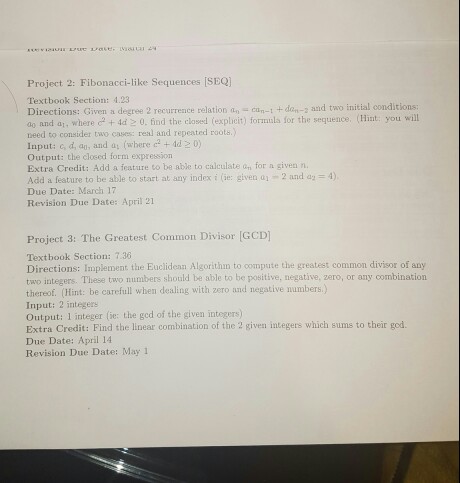Solved Project 2: Fibonacci-like Sequences [SEQ] Textbook | Chegg.com