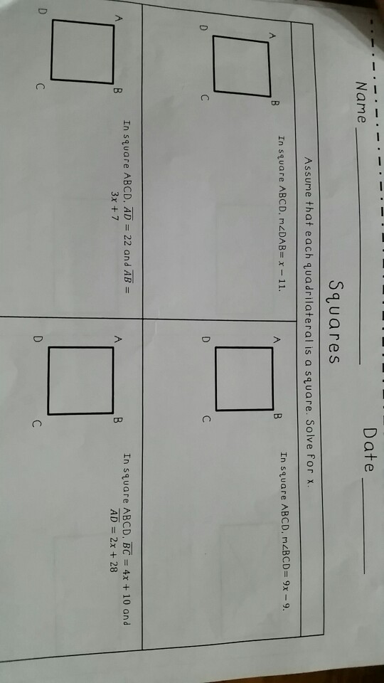 Solved Name Date Squares Assume that each quadrilateral is a | Chegg.com