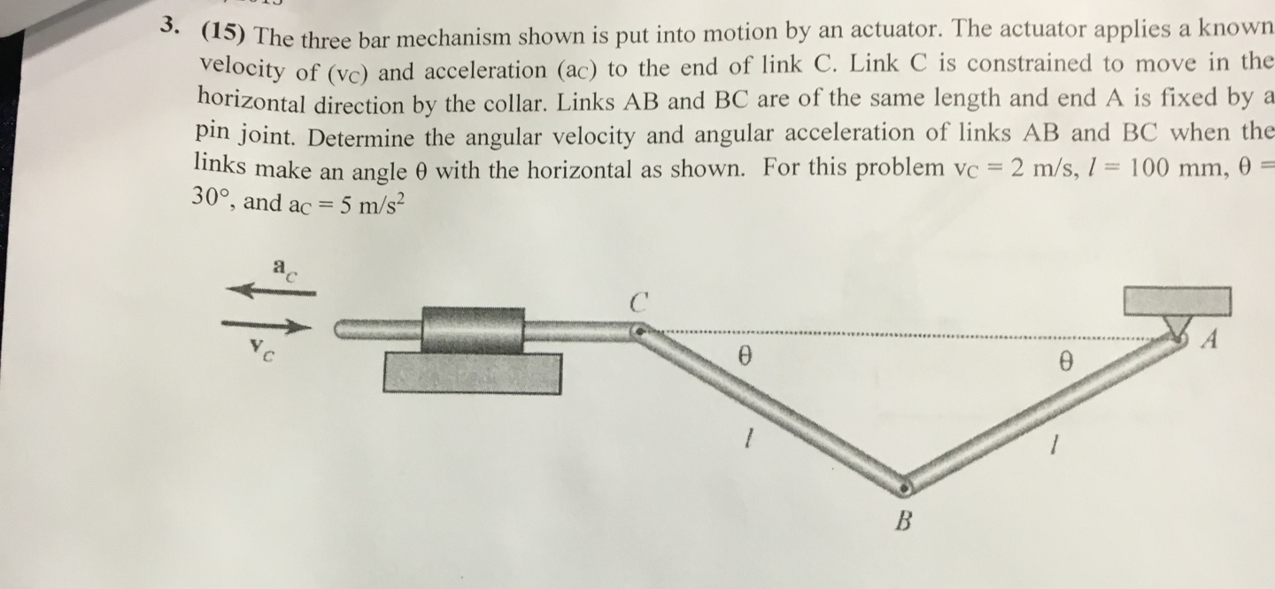 Solved The three bar mechanism shown is put into motion by | Chegg.com