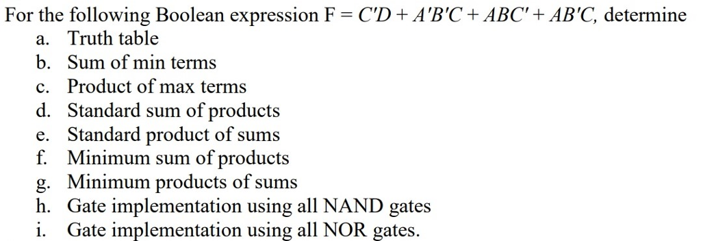 Solved For The Following Boolean Expression F Cd Abc 6732
