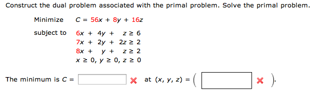 Solved Construct the dual problem associated with the primal | Chegg.com