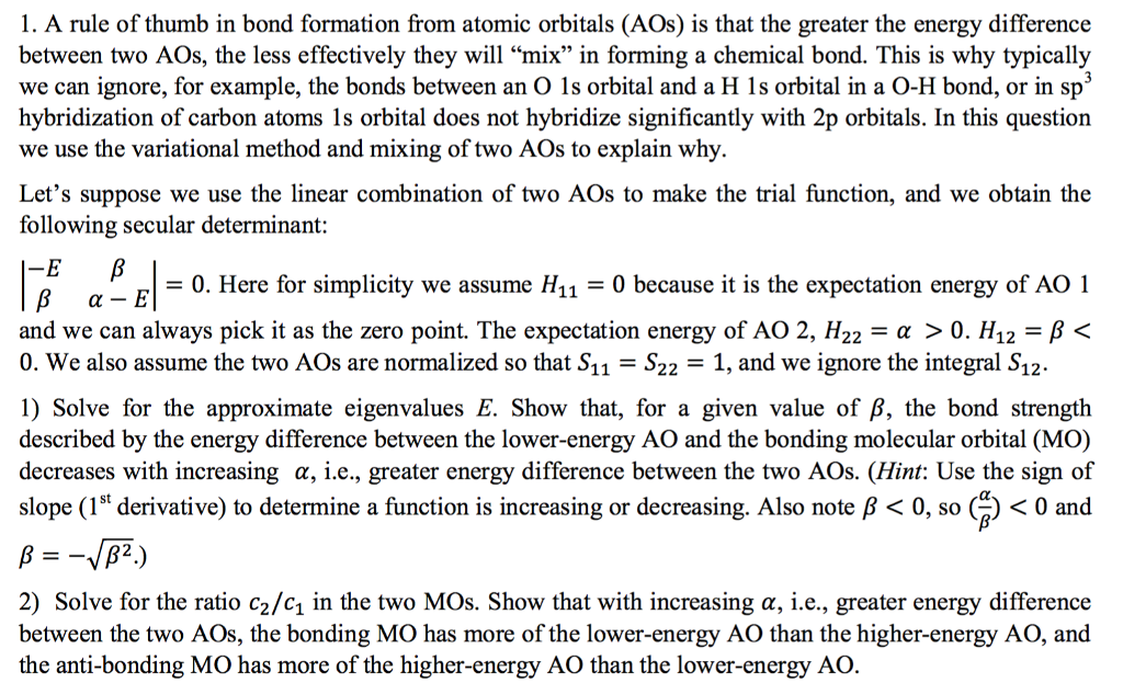 Solved 1. A rule of thumb in bond formation from atomic | Chegg.com