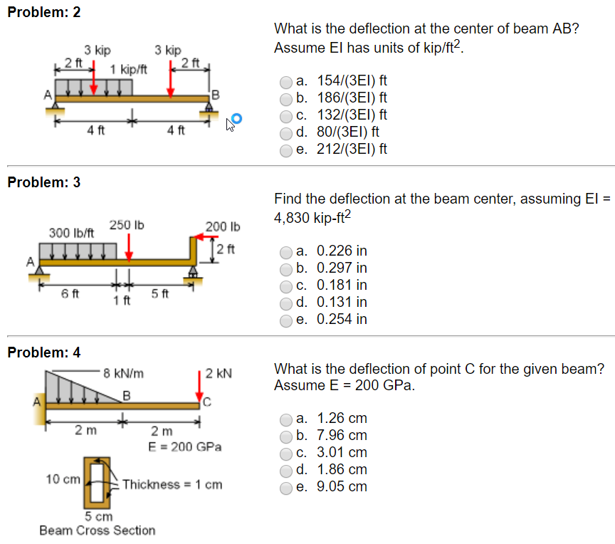 Solved Problem 2 What Is The Deflection At The Center Of Chegg Solved Problem 2 What Is The Deflection At The Center Of Chegg