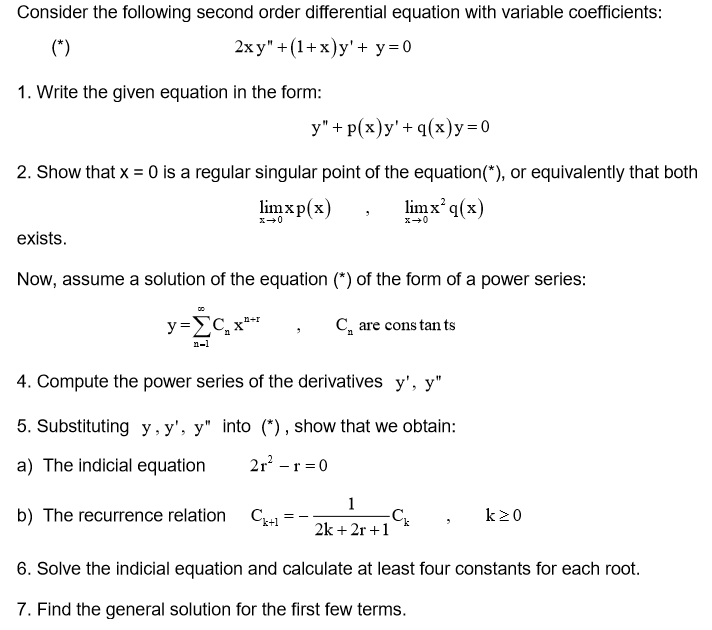 Solved Consider the following second order differential | Chegg.com