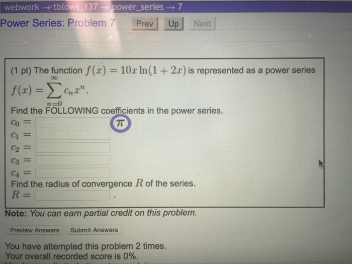 Solved The function f(x) = 10 x ln (1 + 2x) is represented | Chegg.com