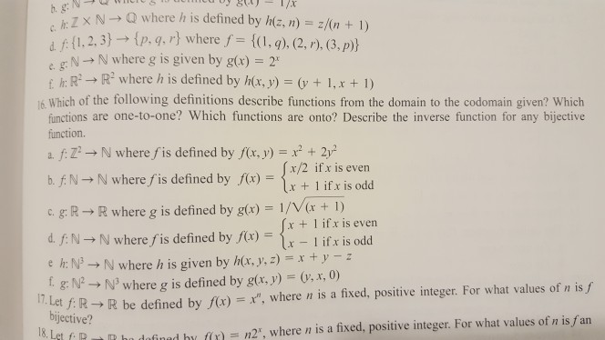 Solved , b. Z × N → Q where h is defined by h(z, n)-z/(n + | Chegg.com
