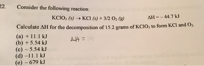 Solved Consider the following reaction: KClO_3 (s) | Chegg.com