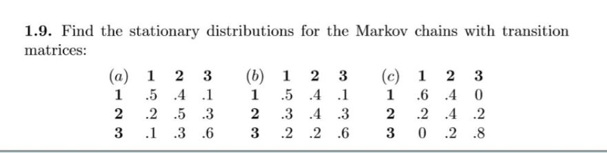 Solved 1.9. Find the stationary distributions for the Markov | Chegg.com