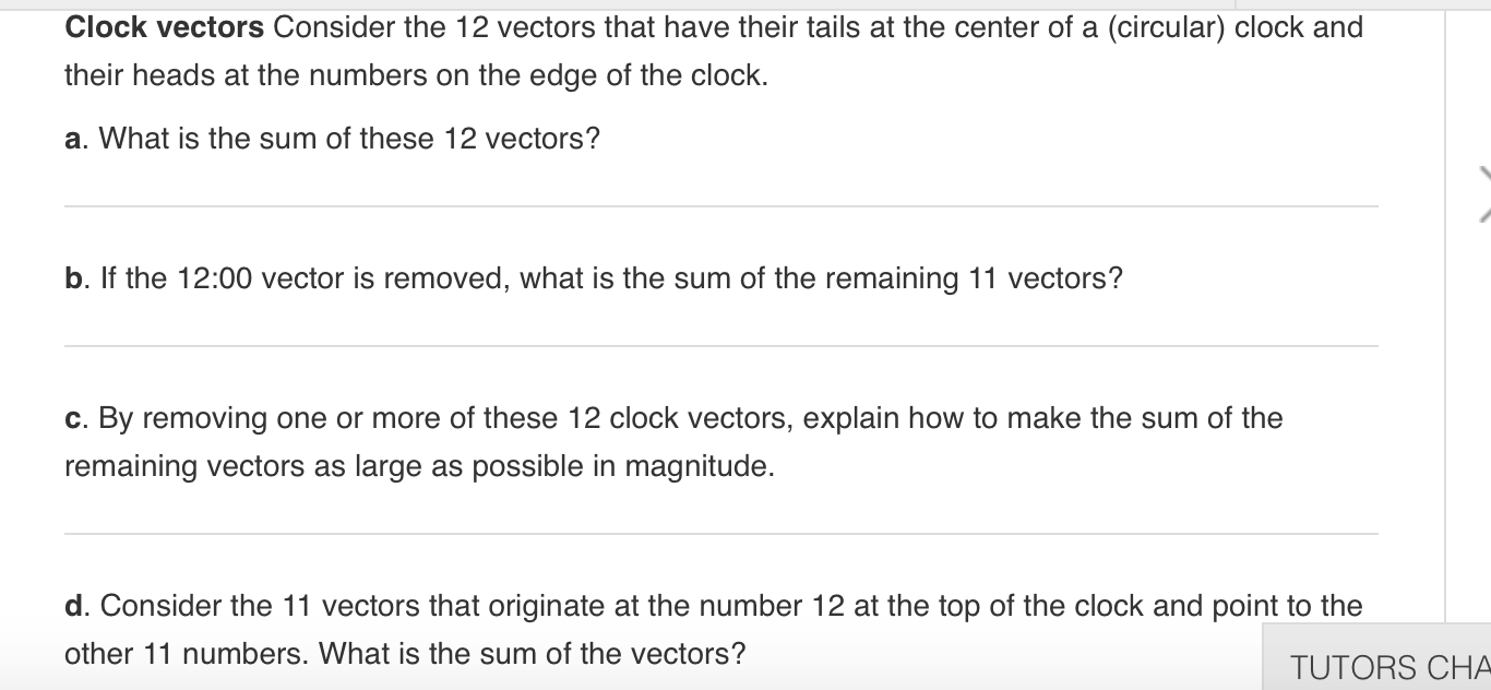Solved Clock vectors Consider the 12 vectors that have their | Chegg.com