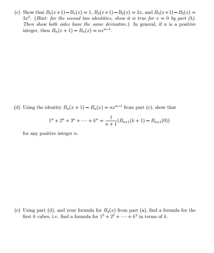 Solved 2. (20 points) The Bernoulli polynomials have the | Chegg.com