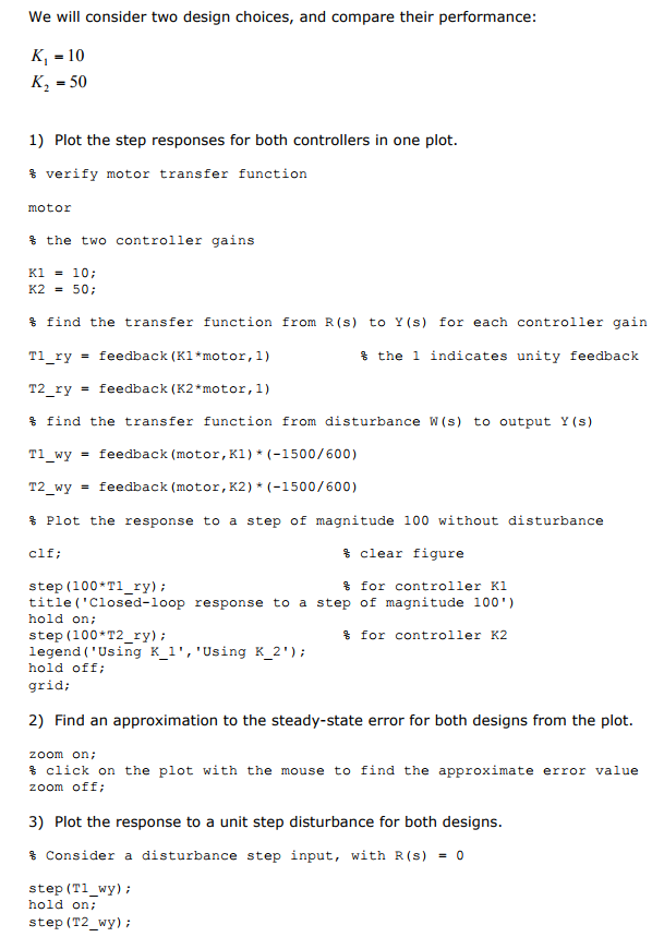 Solved Part I In this first part, a motor speed problem is | Chegg.com