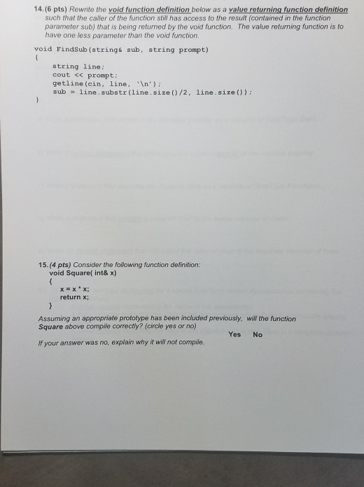 Solved 14.(6 pts) Rewrite the void function definition below | Chegg.com