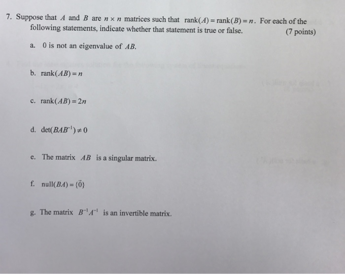 Solved Suppose that A and B are n times n matrices such that | Chegg.com