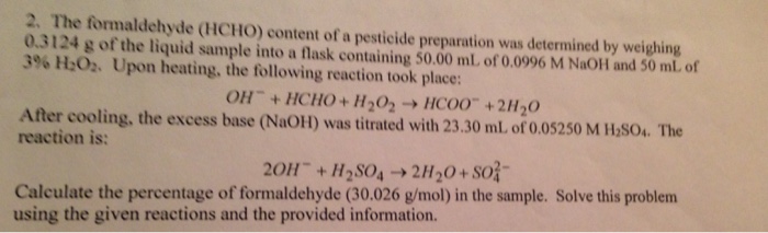 Solved The formaldehyde (HCHO) content of a pesticide | Chegg.com