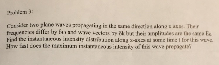 Solved Problem 3: Consider two plane waves propagating in | Chegg.com