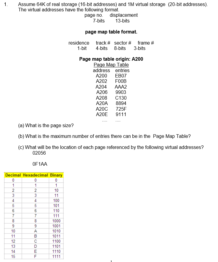 Solved 1.Assume 64K of real storage (16-bit addresses) and | Chegg.com