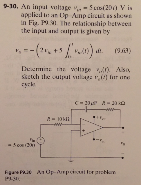 An input voltage vin= 5cos(20t) V is applied to an | Chegg.com